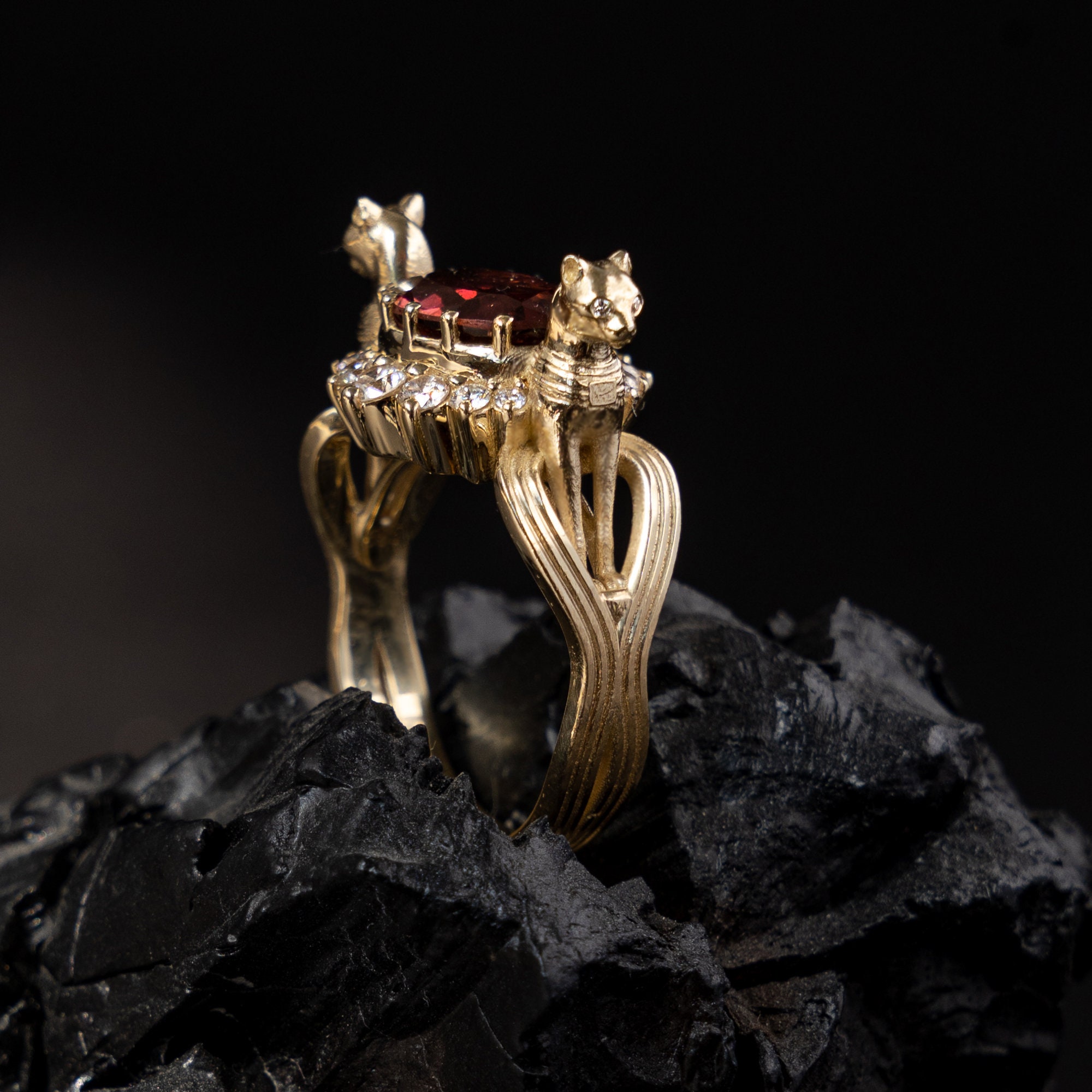 Bastet Ring 14k Gold Bastet's Ring With Stunning Ruby Light and Diamonds - Etsy