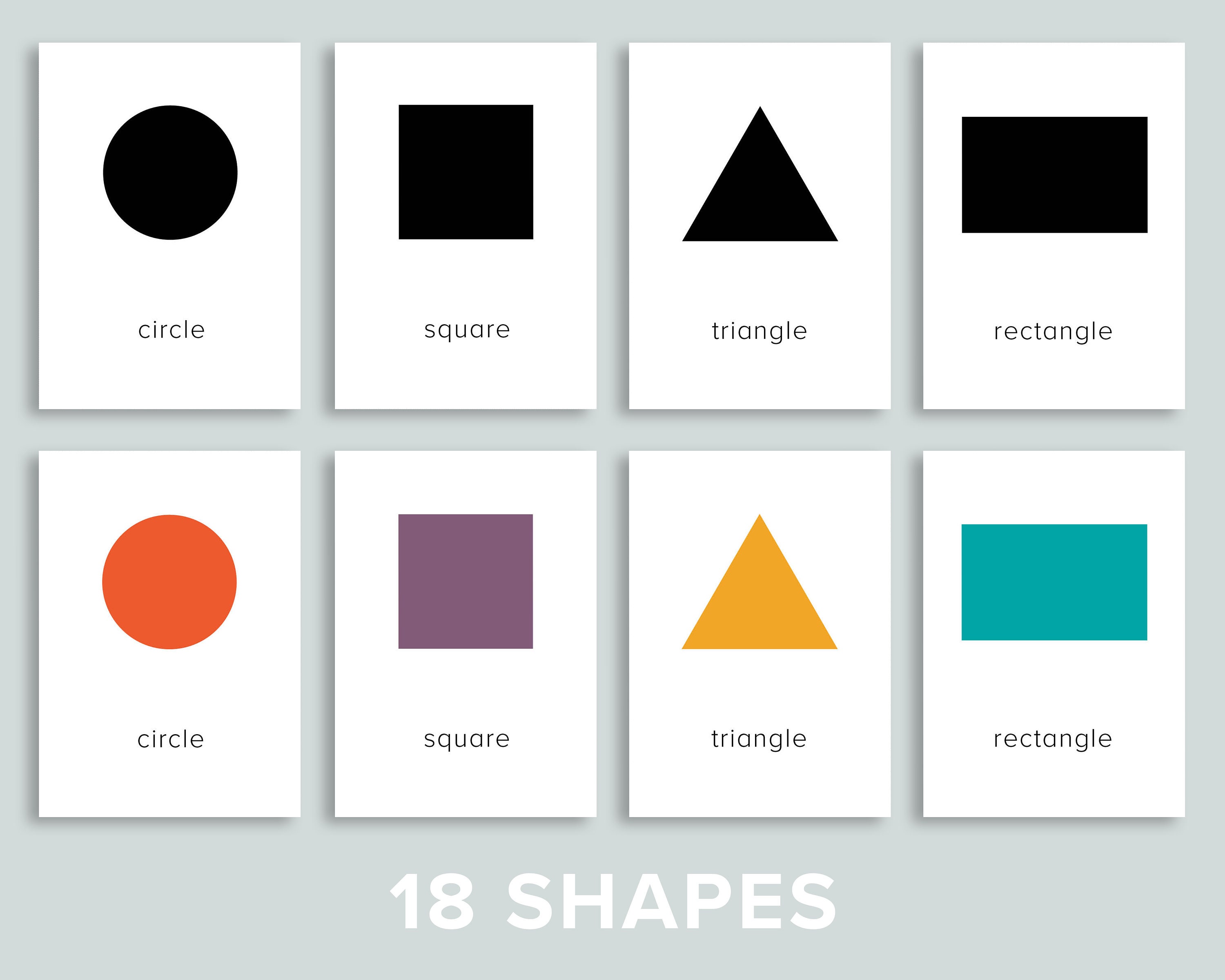 Minimalist Shapes Flashcards Printable | Modern Basic Shape Flash Cards ...