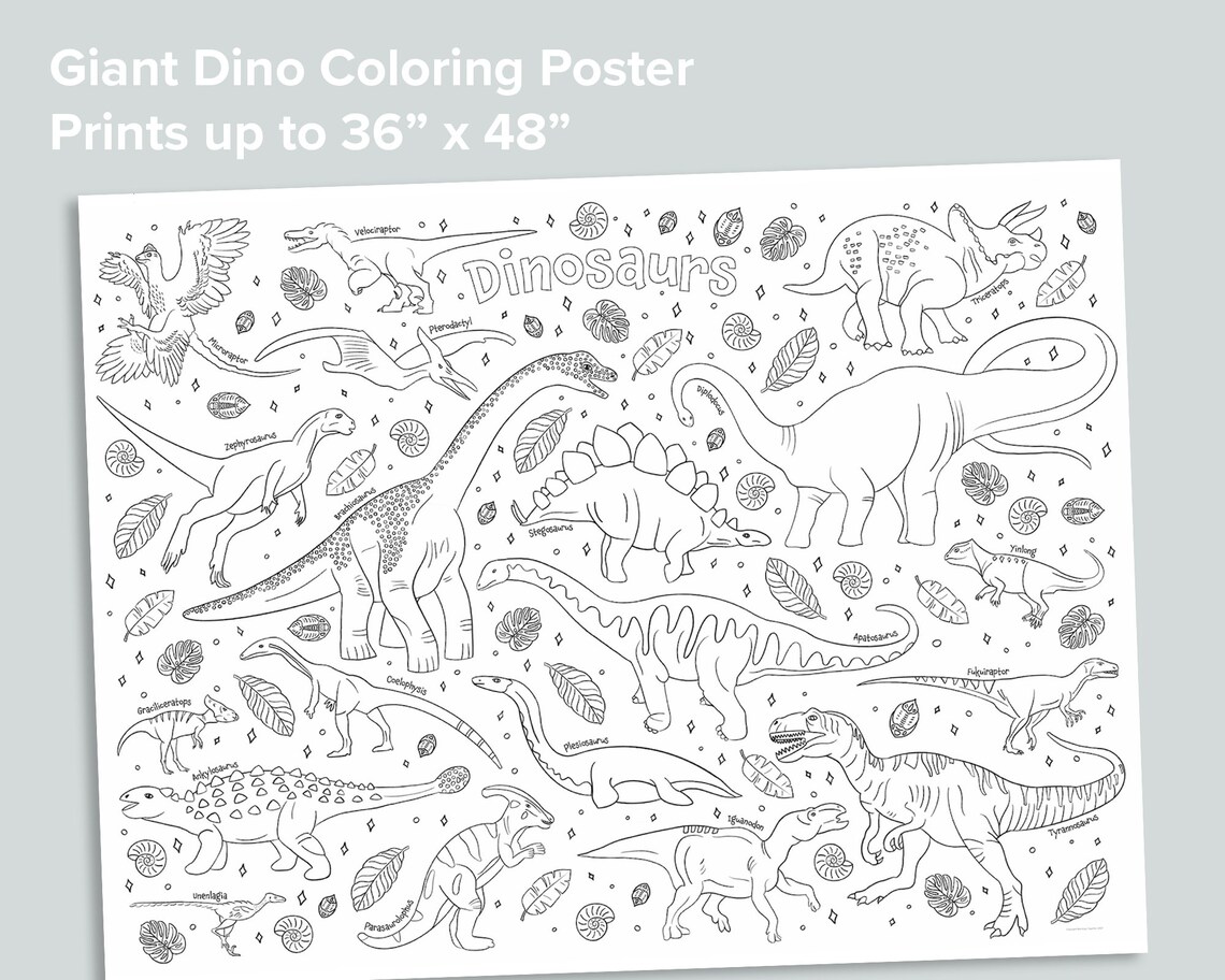 Dinosaur Giant Coloring Poster | Homeschool Printables | Black and ...