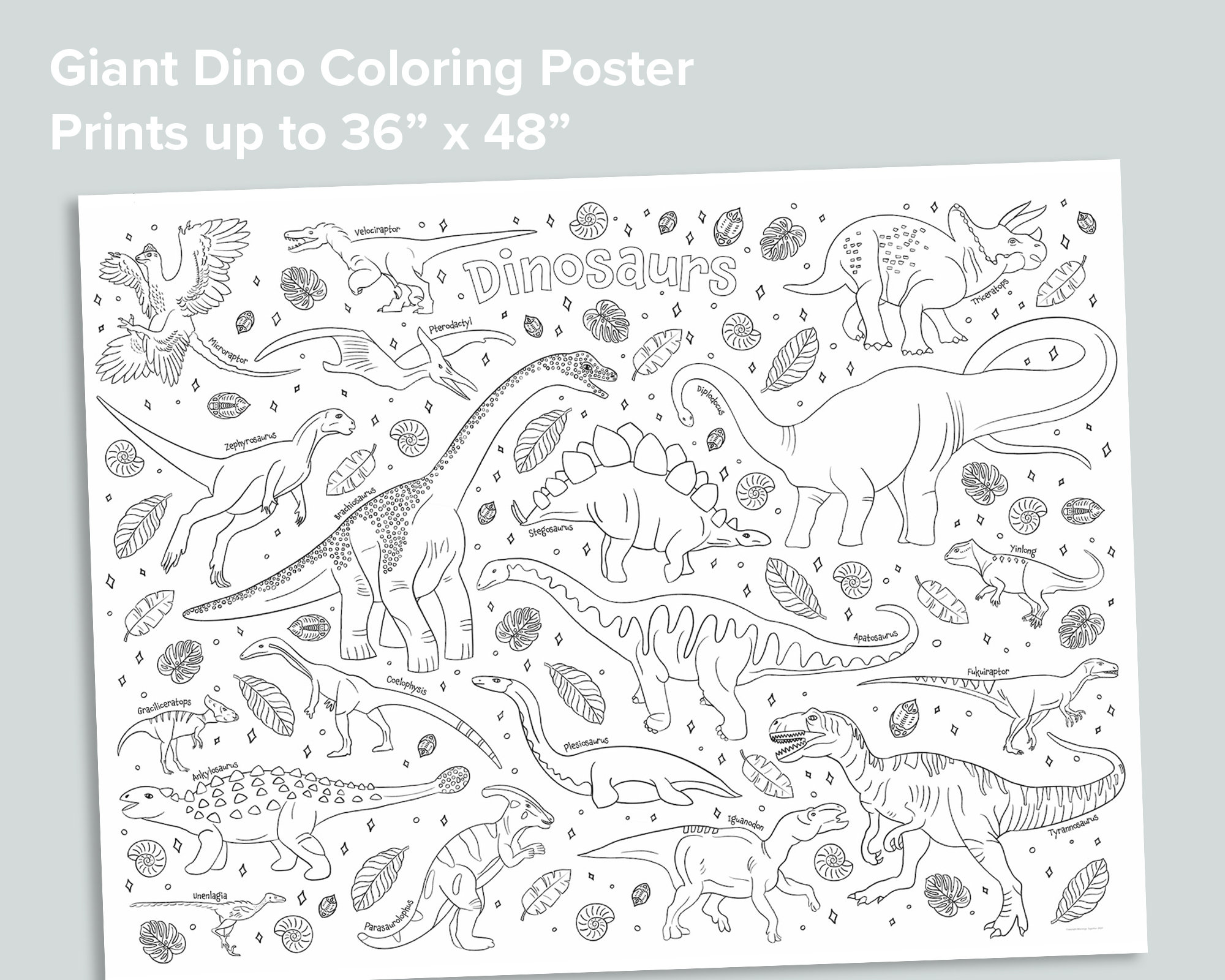 Póster para colorear gigante de dinosaurios / Imprimibles para ...