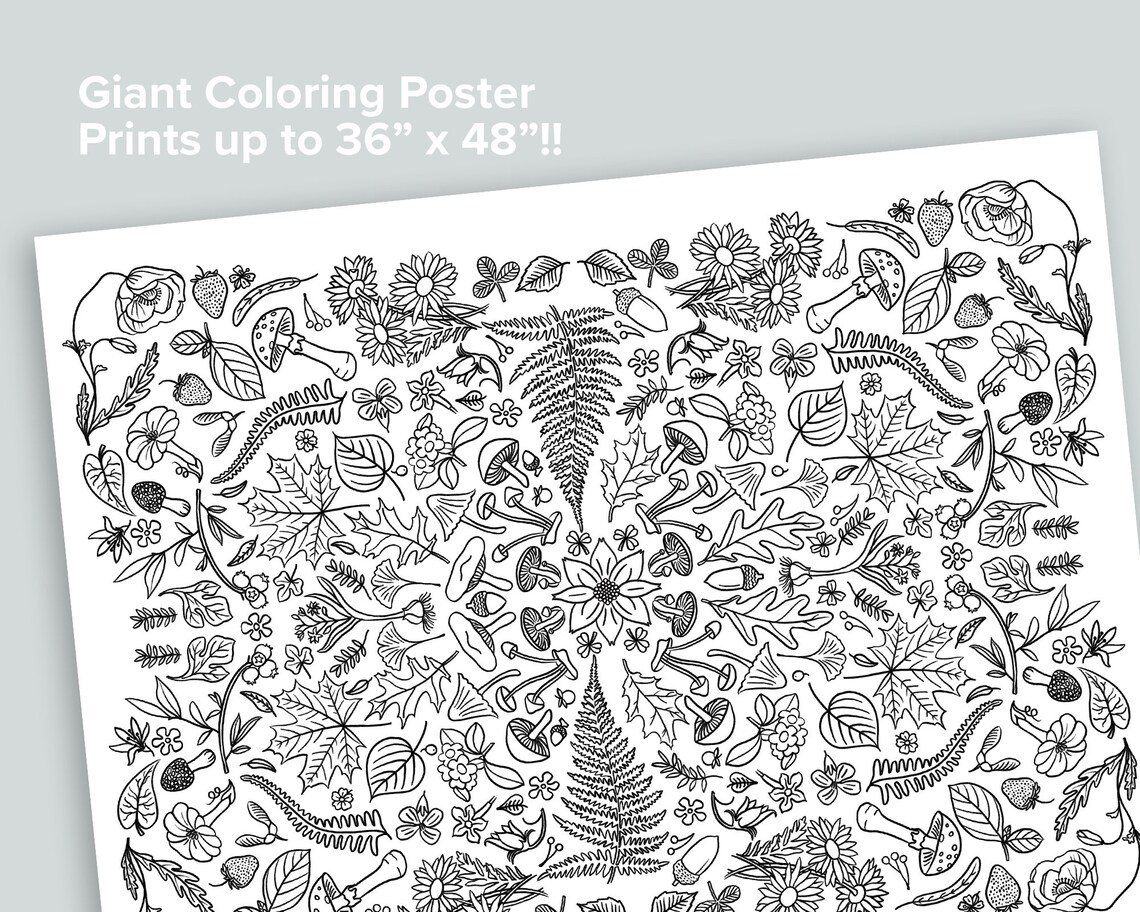 Giant Nature Coloring Poster Homeschool Printables Black - Etsy