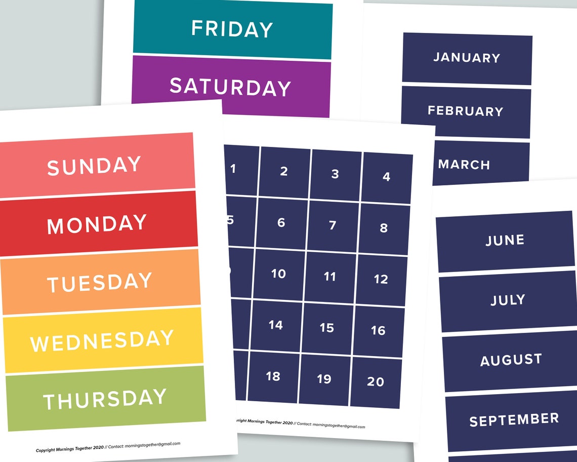 Preschool Kids Calendar Board Printable Pages Perpetual - Etsy