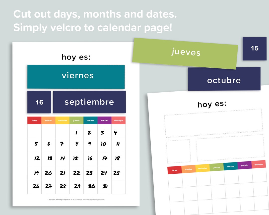 Spanish Preschool Kids Calendario Calendar Board Printable | Perpetual ...
