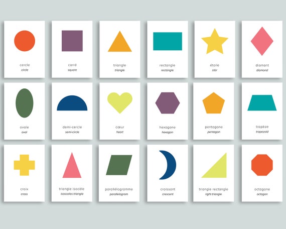 French & English Minimalist Shapes Flashcards Printable - Etsy