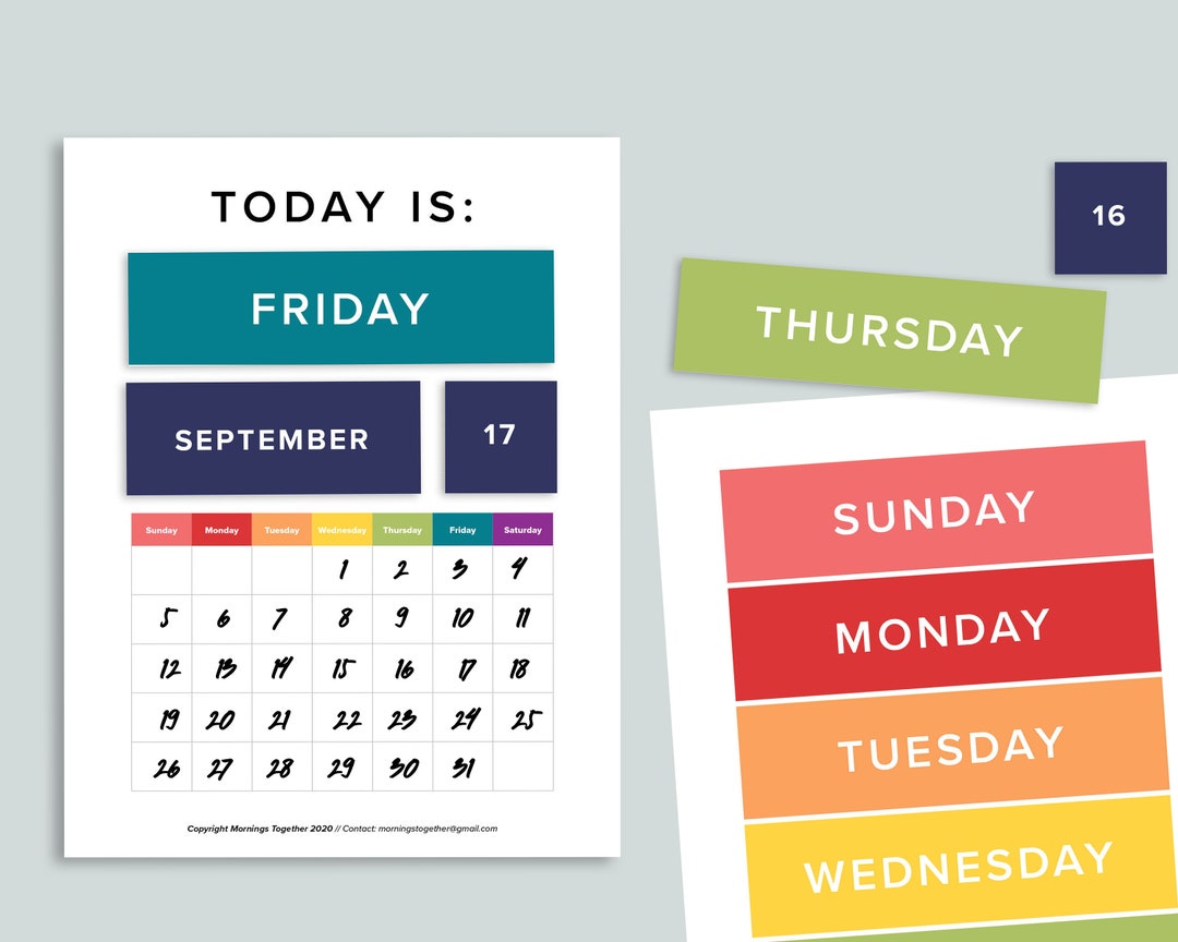 Preschool Kids Calendar Board Printable Pages | Perpetual Today Date ...
