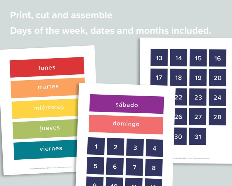 Spanish Preschool Kids Calendario Calendar Board Printable | Etsy
