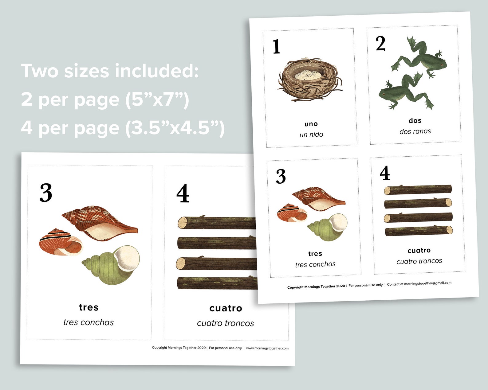 Spanish & English Nature Number Cards 1-20 Bilingual Printable | Etsy