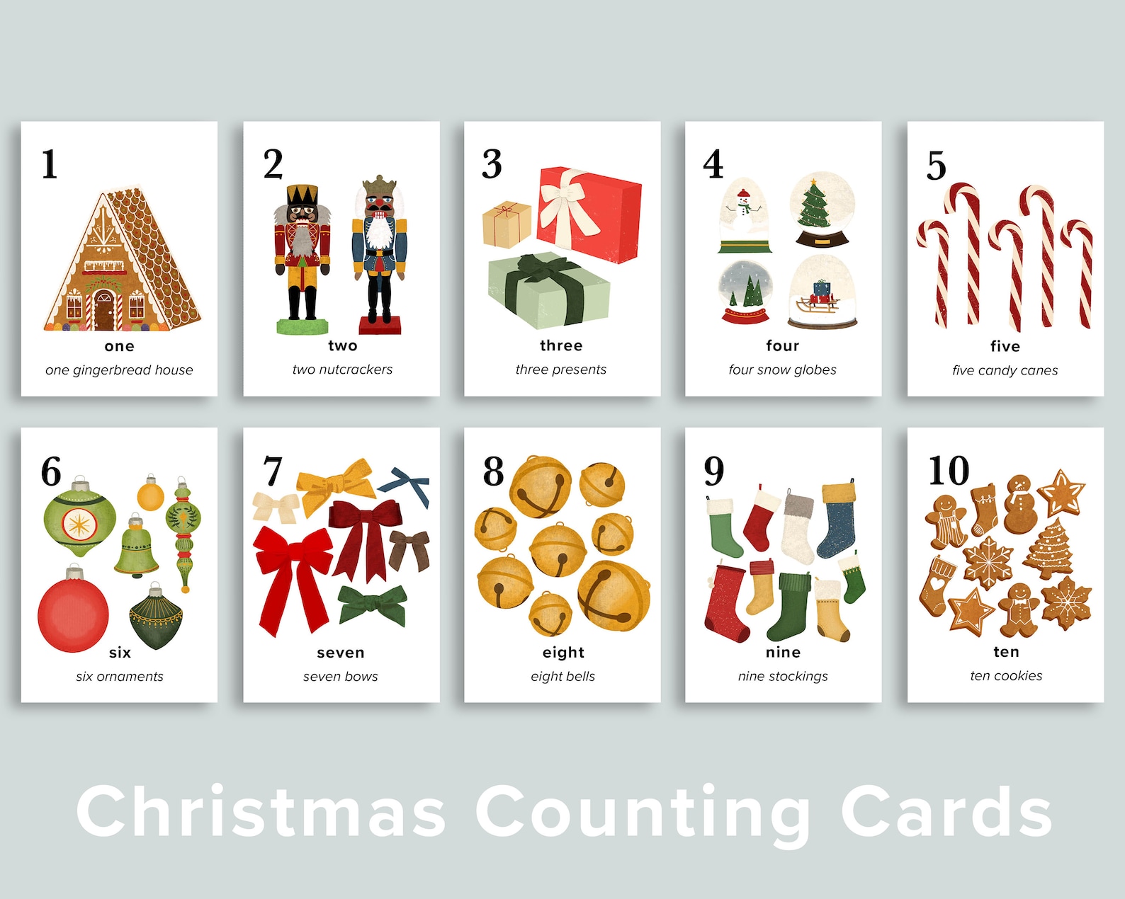 Christmas Number Cards Printable Homeschool Printables - Etsy