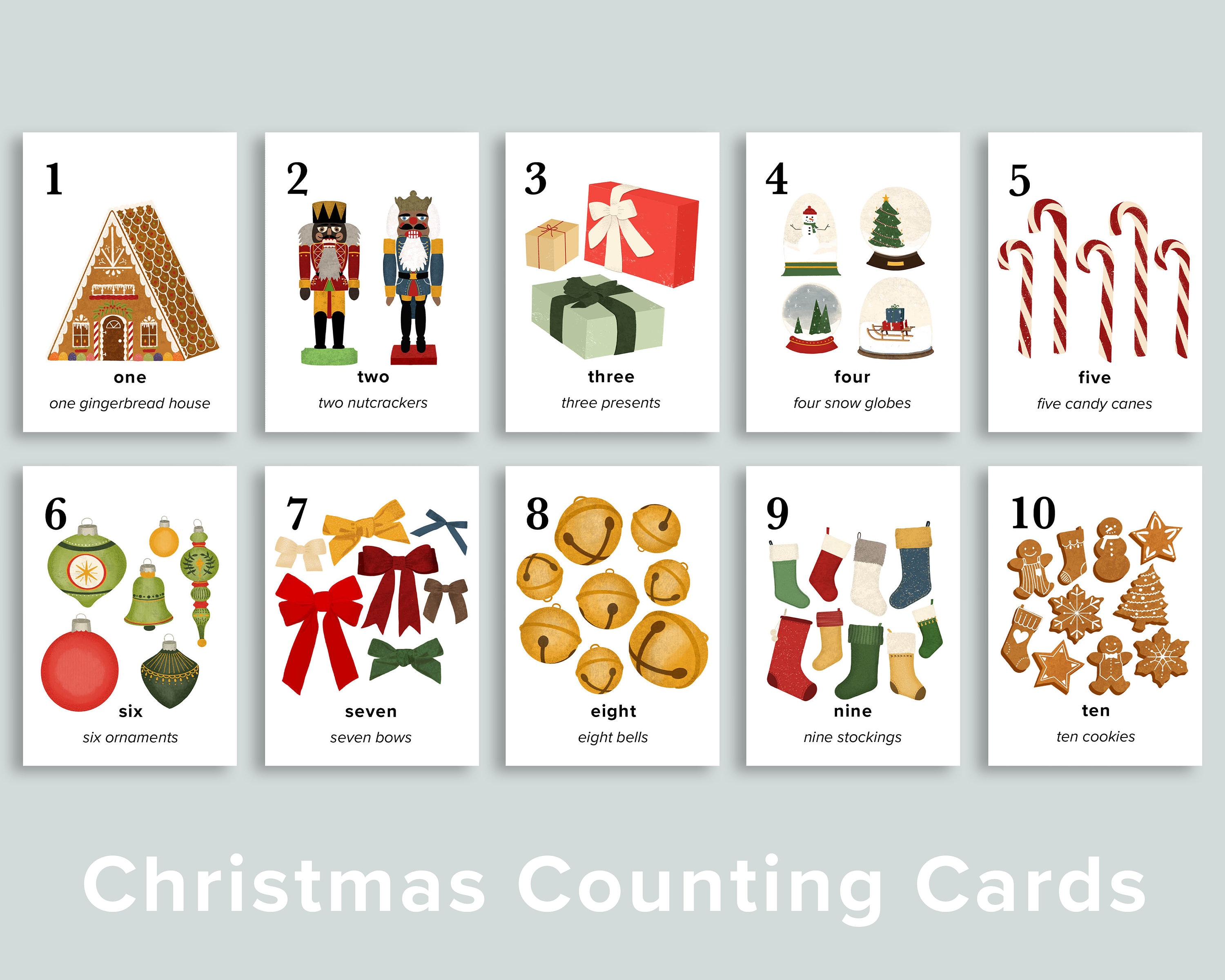 Christmas Number Cards Printable Homeschool Printables - Etsy