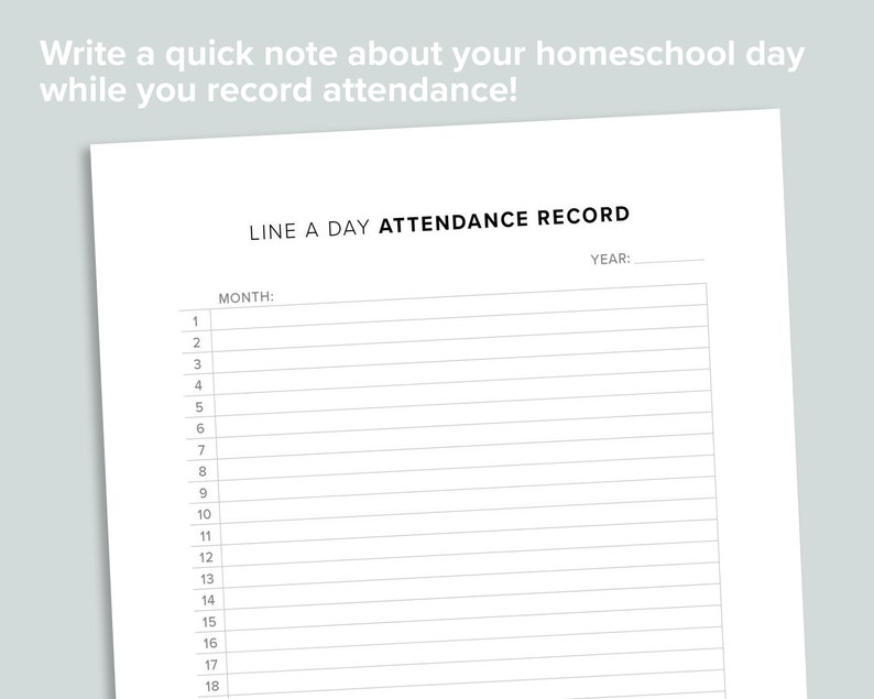 Homeschool Attendance Record Printable Page Homeschooler - Etsy