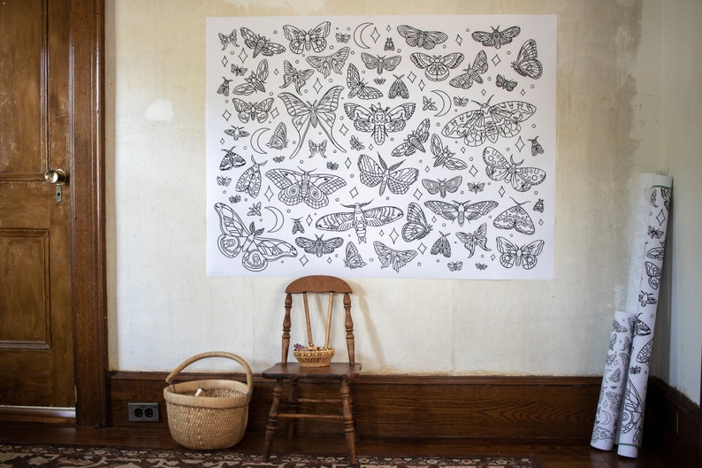 Giant Moth Coloring Poster Homeschool Printables Black and - Etsy