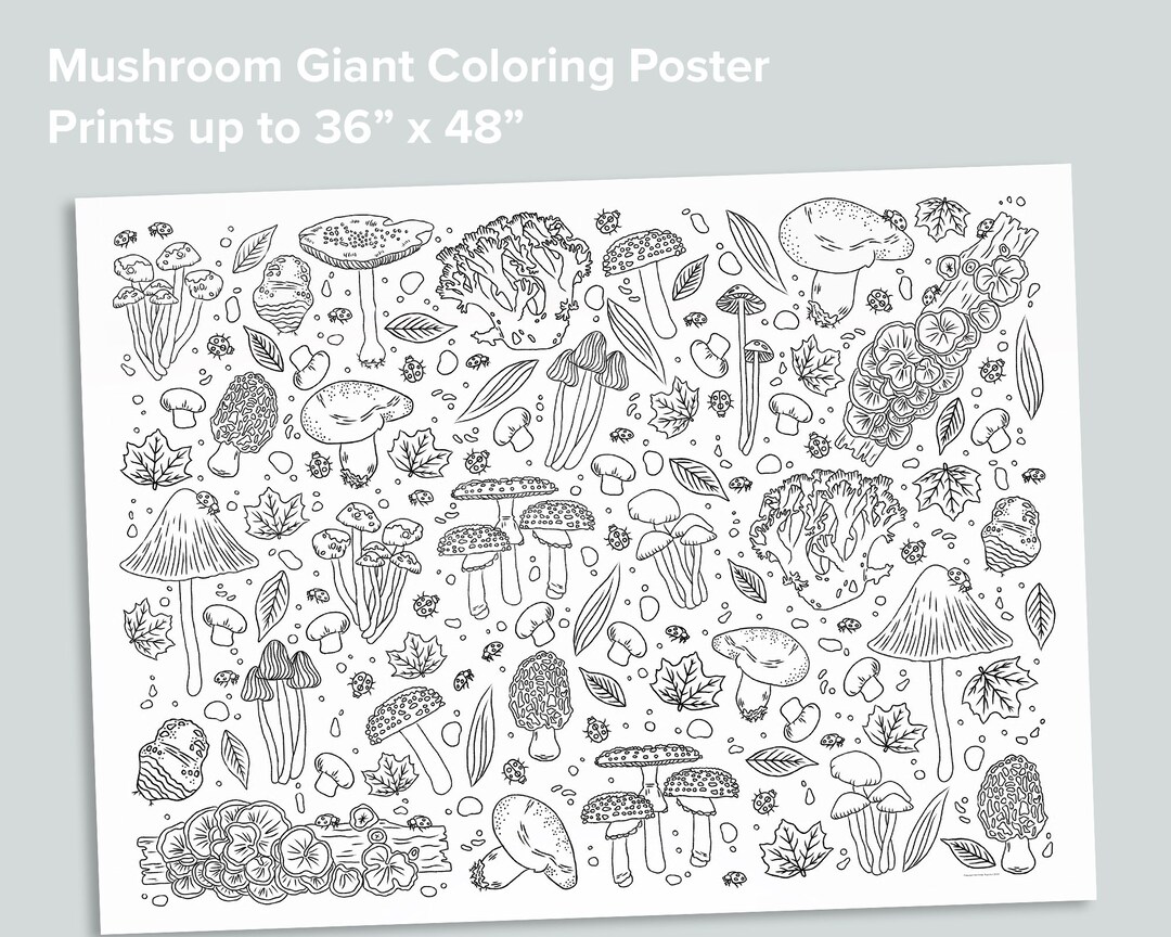 Giant Mushroom Coloring Poster | Homeschool Printables | Black and ...