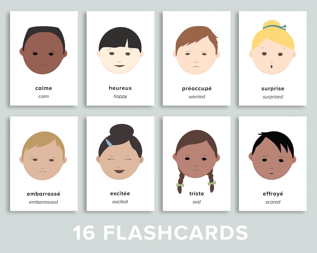 French & English Emotions Flashcards Printable | Feelings Flash Cards ...