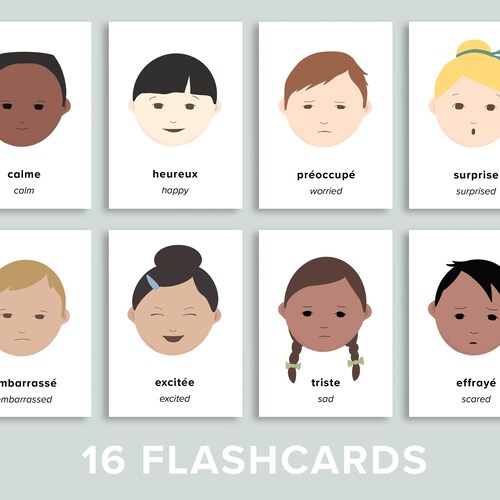 French & English Emotions Flashcards Printable Feelings - Etsy