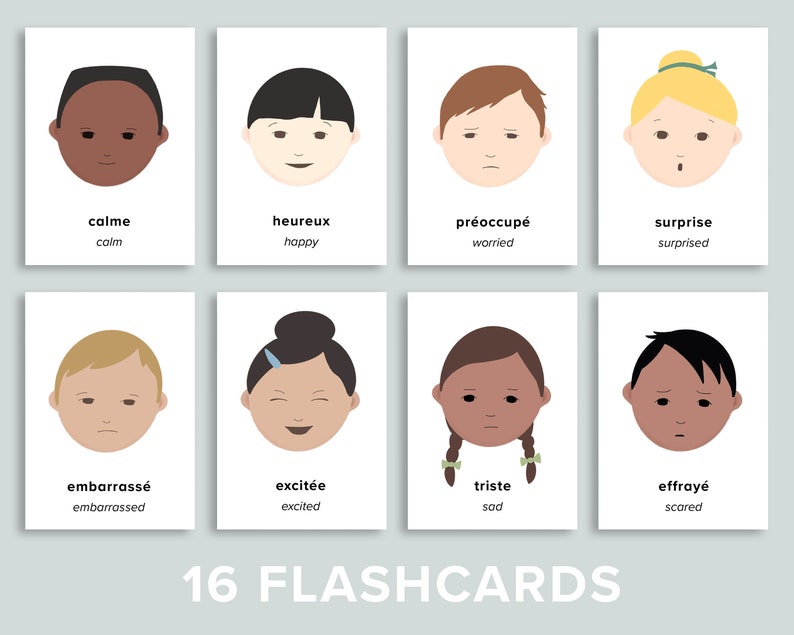 French & English Emotions Flashcards Printable Feelings - Etsy