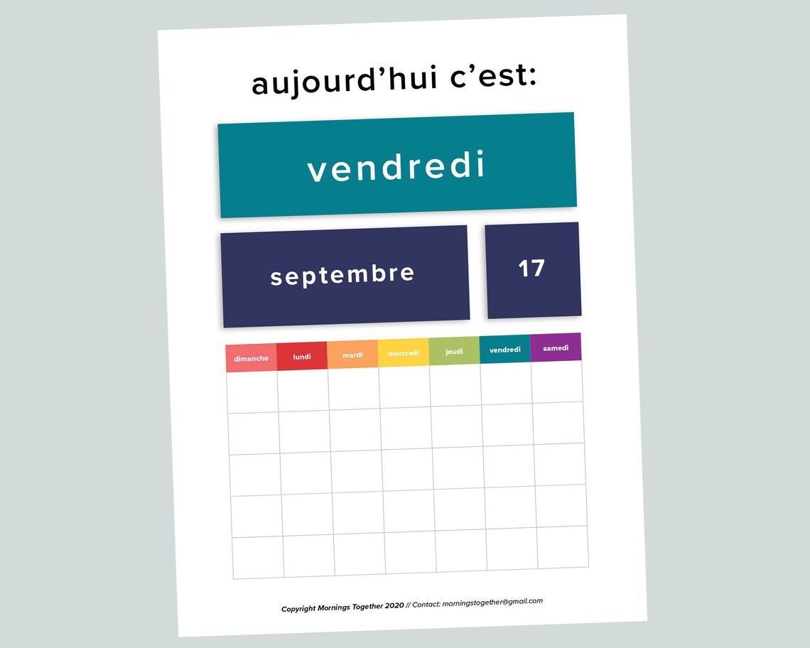 French Preschool Kids Calendar Board Printable Pages | Etsy
