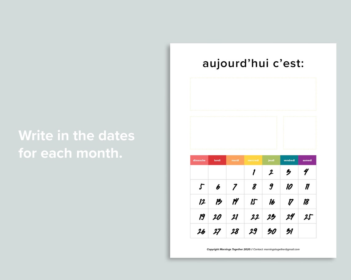 French Preschool Kids Calendar Board Printable Pages | Etsy