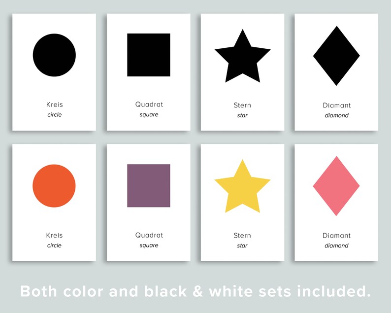 BUNDLE German & English Minimalist Toddler Flashcards | Colors Shapes ...