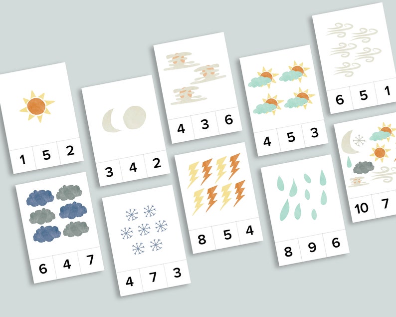 Count and Clip BUNDLE 2 Clothespin Number Cards Nature - Etsy