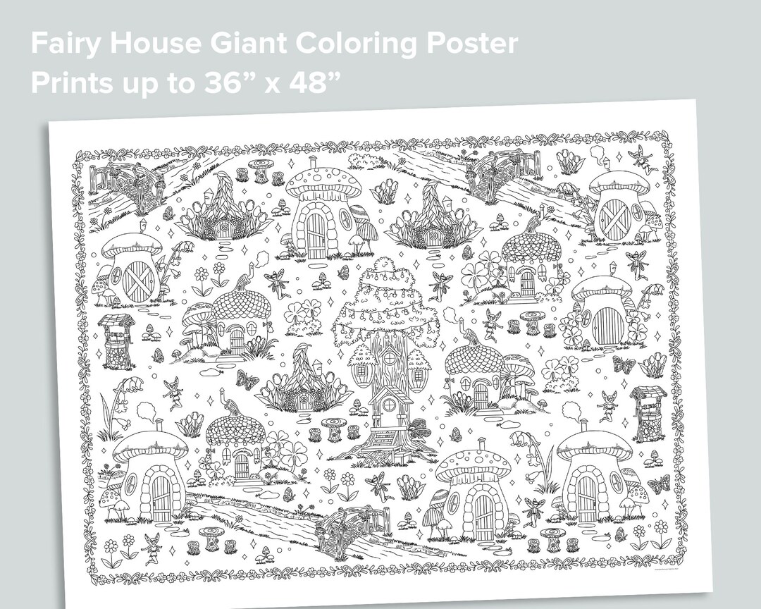 Giant Fairy House Coloring Poster | Homeschool Printables | Black and ...
