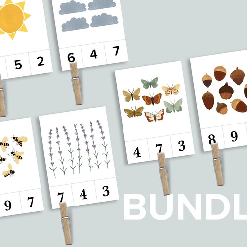 Count and Clip BUNDLE 2 Clothespin Number Cards Nature - Etsy