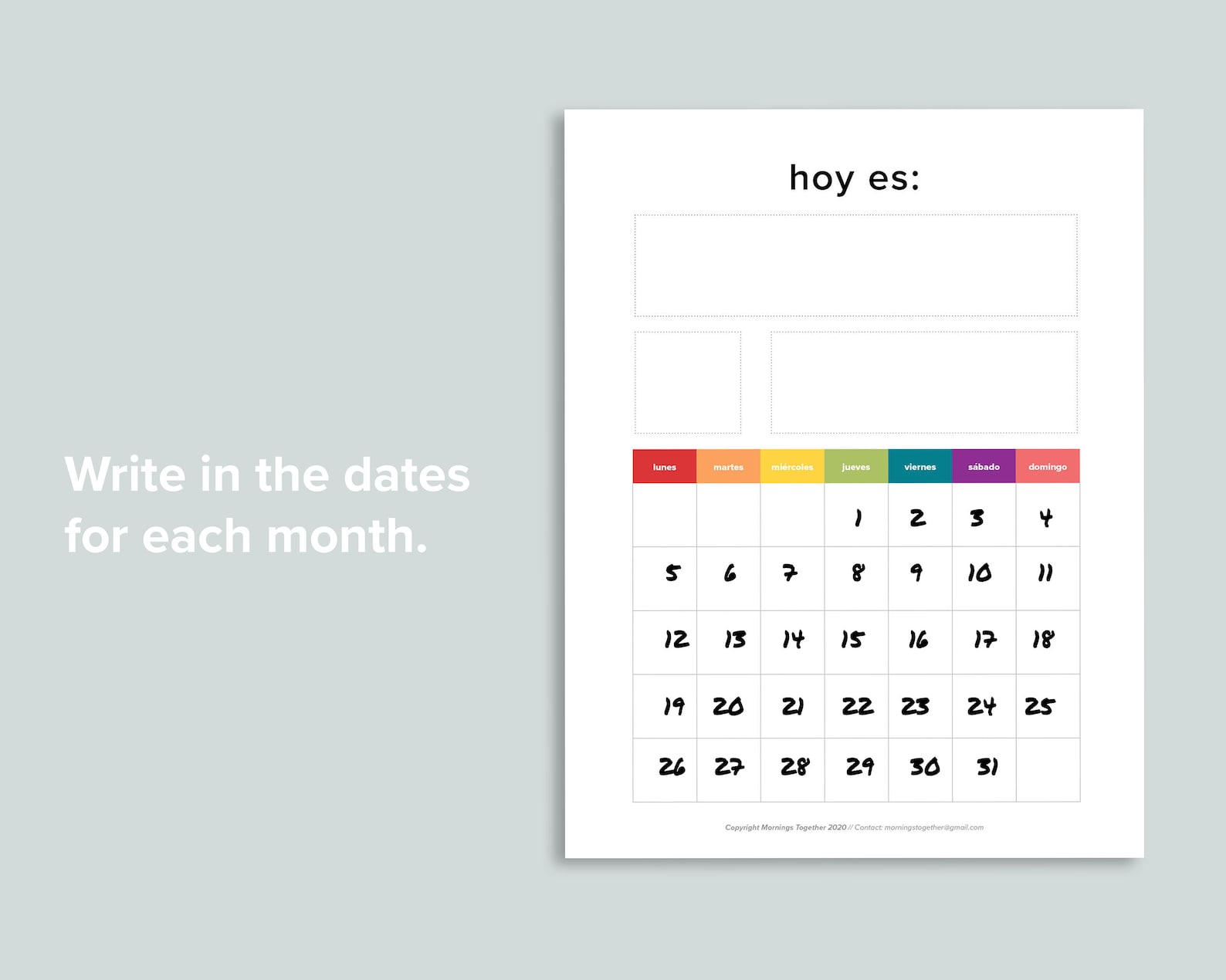 Spanish Preschool Kids Calendario Calendar Board Printable | Etsy
