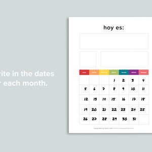 Spanish Preschool Kids Calendario Calendar Board Printable | Perpetual ...