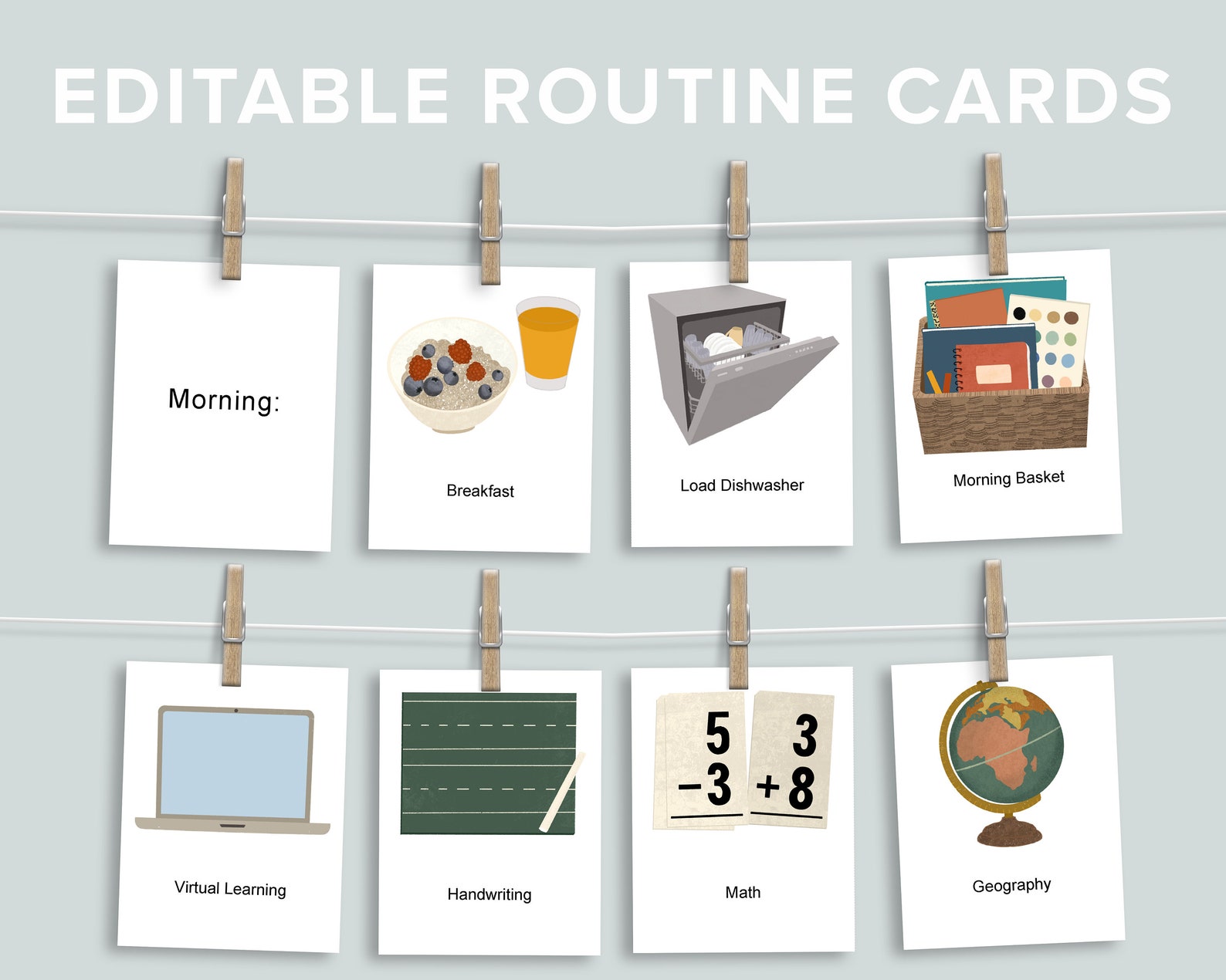 Editable Daily Rhythm Cards Printable Bundle | Morning Evening Routine ...