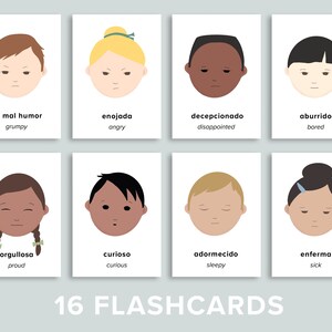 Spanish & English Emotions Bilingual Flashcards Printable | Feelings ...