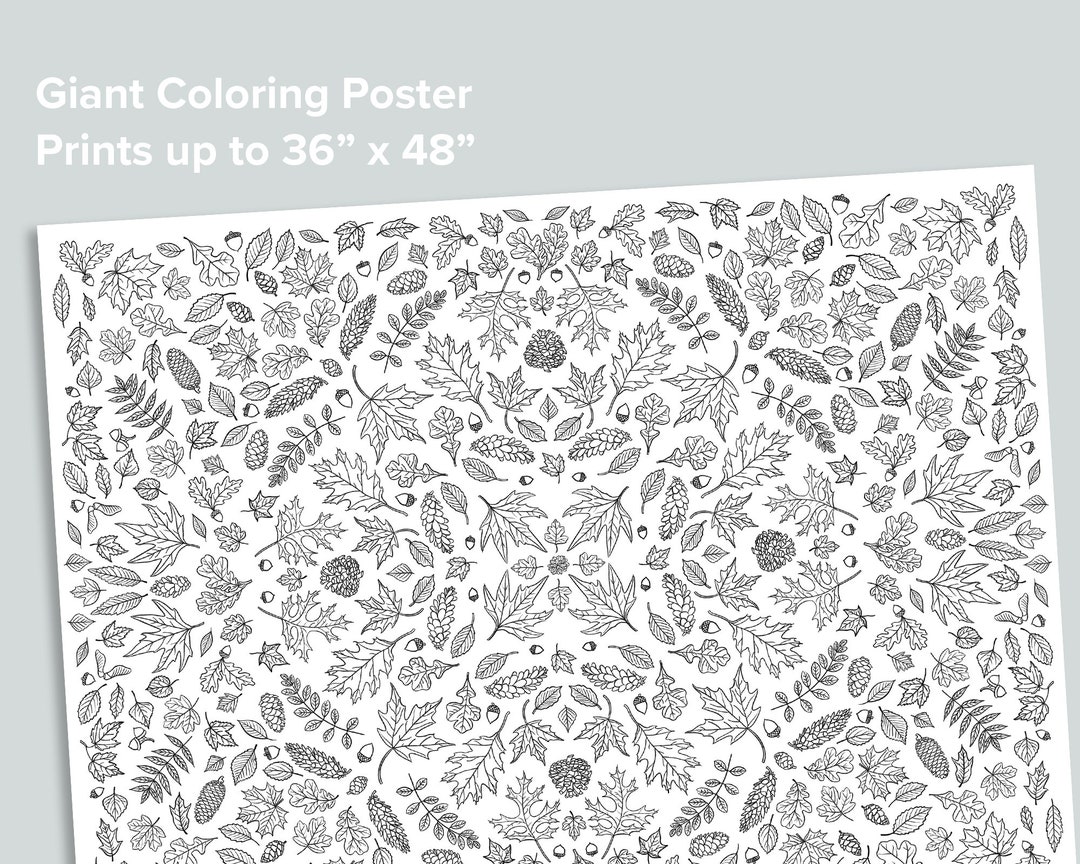 Giant Autumn Coloring Poster | Nature Homeschool Printables | Black and ...