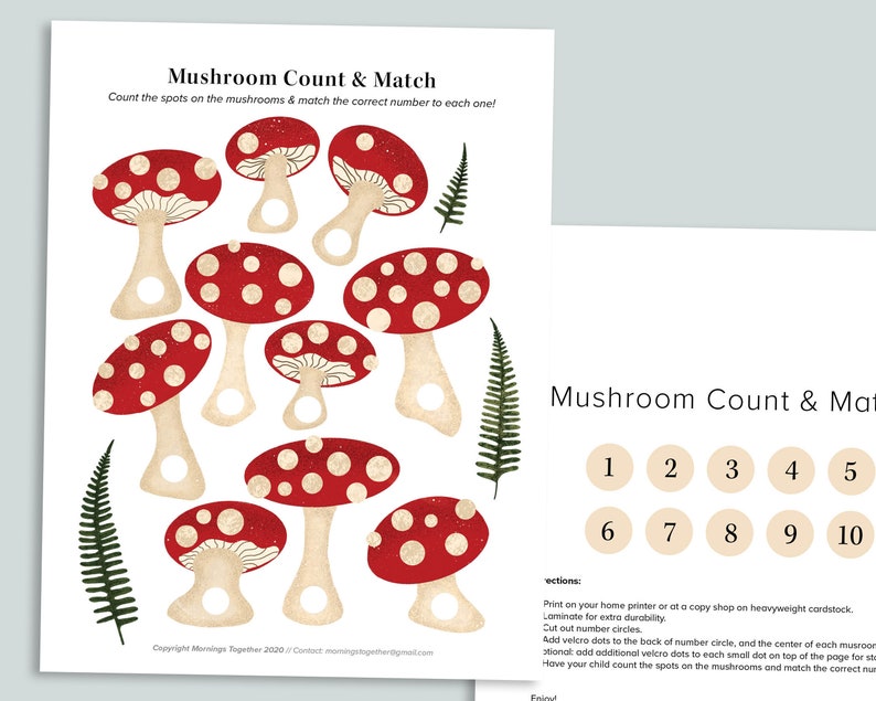 Mushroom Counting Activity Preschool Nature Busy Book Pages - Etsy