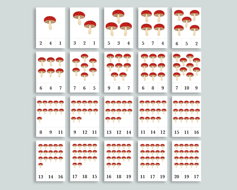 Mushroom Count and Clip Number Cards 1-20 Homeschool Math - Etsy