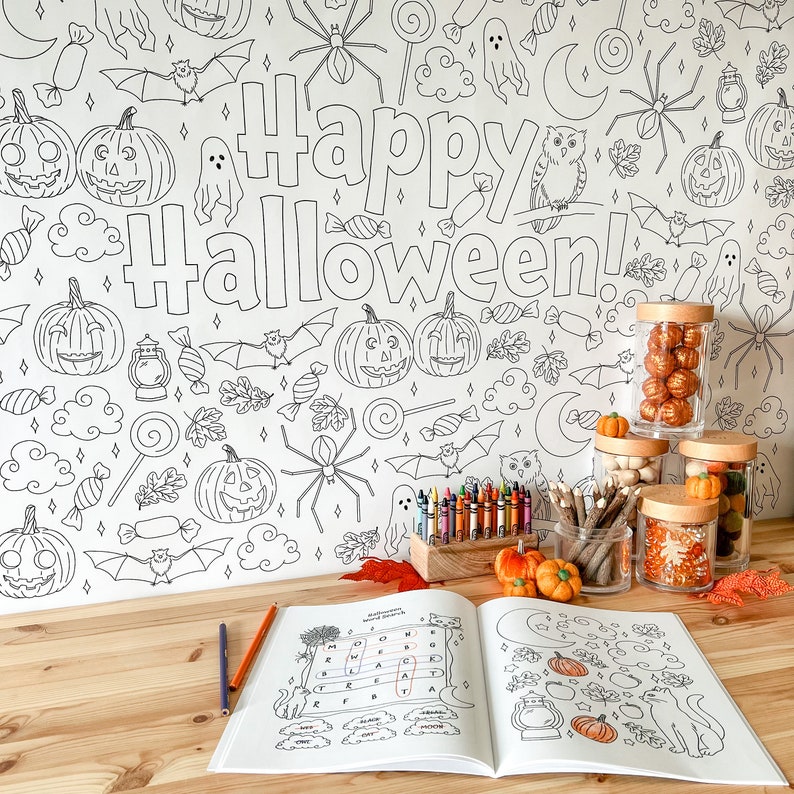 Giant Halloween Coloring Poster Homeschool Printables - Etsy