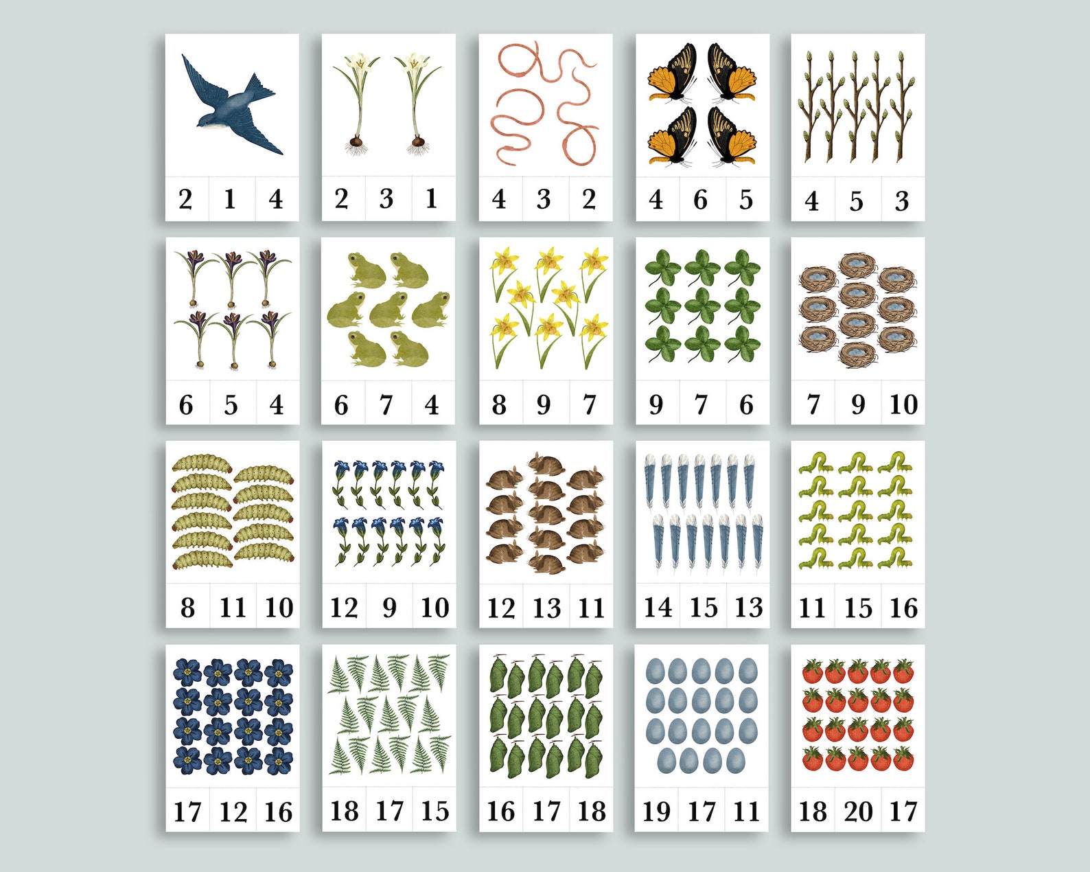 Spring Count and Clip 1-20 Number Cards Spring Homeschool | Etsy