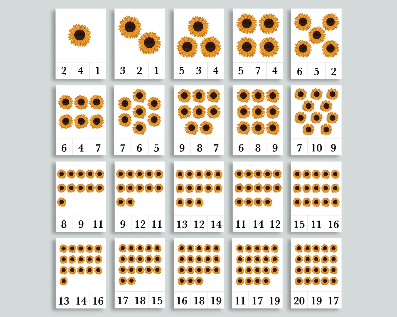 Sunflower Count and Clip 1-20 Number Cards Nature Homeschool - Etsy