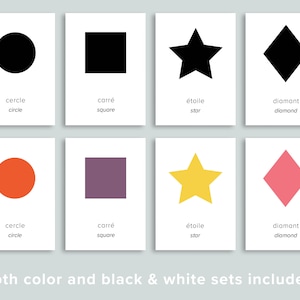 French & English Minimalist Shapes Flashcards Printable | Modern Basic ...