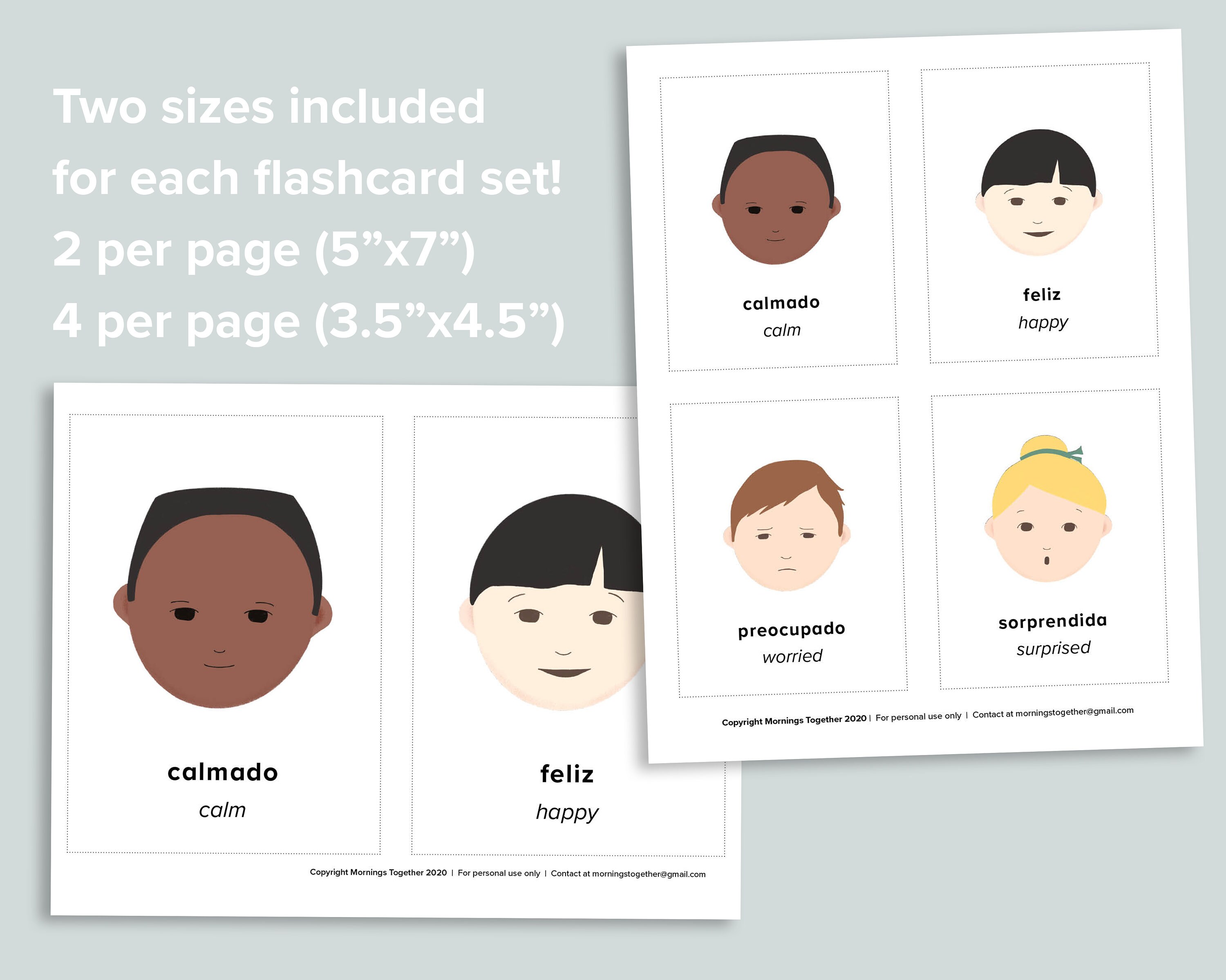 Spanish & English Emotions Bilingual Flashcards Printable - Etsy