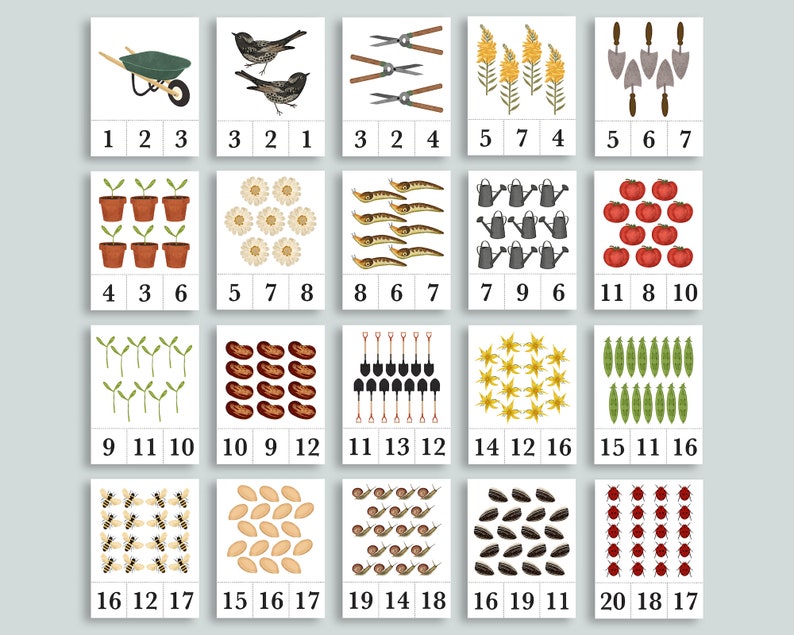 Garden Count and Clip 1-20 Number Cards | Nature Homeschool Printables ...