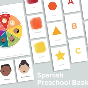 Spanish Preschool Basics Bundle Flashcards | Colors Shapes Emotions ...