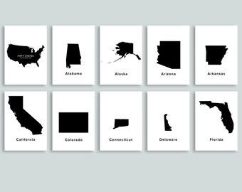 United States Printable Cards USA Geography Flashcards Wall - Etsy