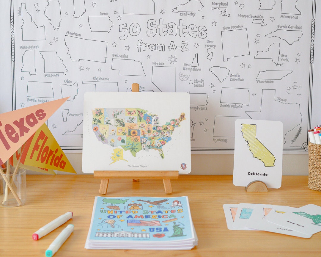 USA Bundle | Homeschool Printables | State Coloring Pages and Posters ...