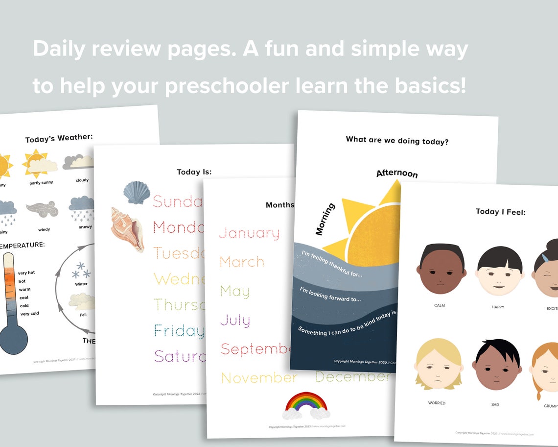 Preschool Circle Time Morning Menu Book | Printable Calendar Pages ...