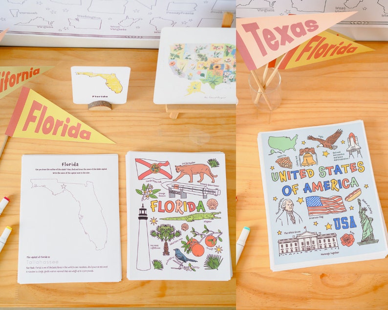 USA Bundle | Homeschool Printables | State Coloring Pages and Posters ...