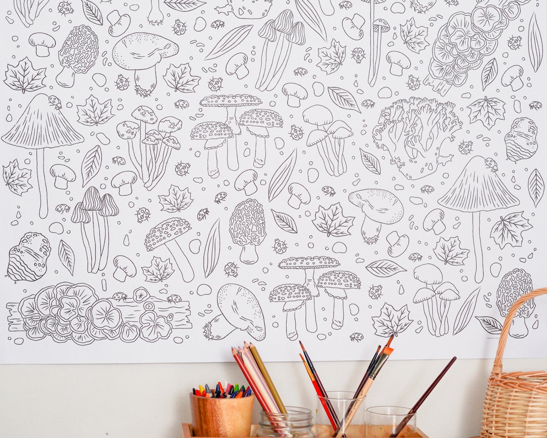 Giant Mushroom Coloring Poster Homeschool Printables Black - Etsy