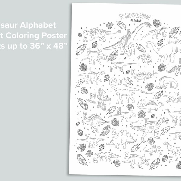 Alphabet Dinosaur Coloring Pages - Etsy