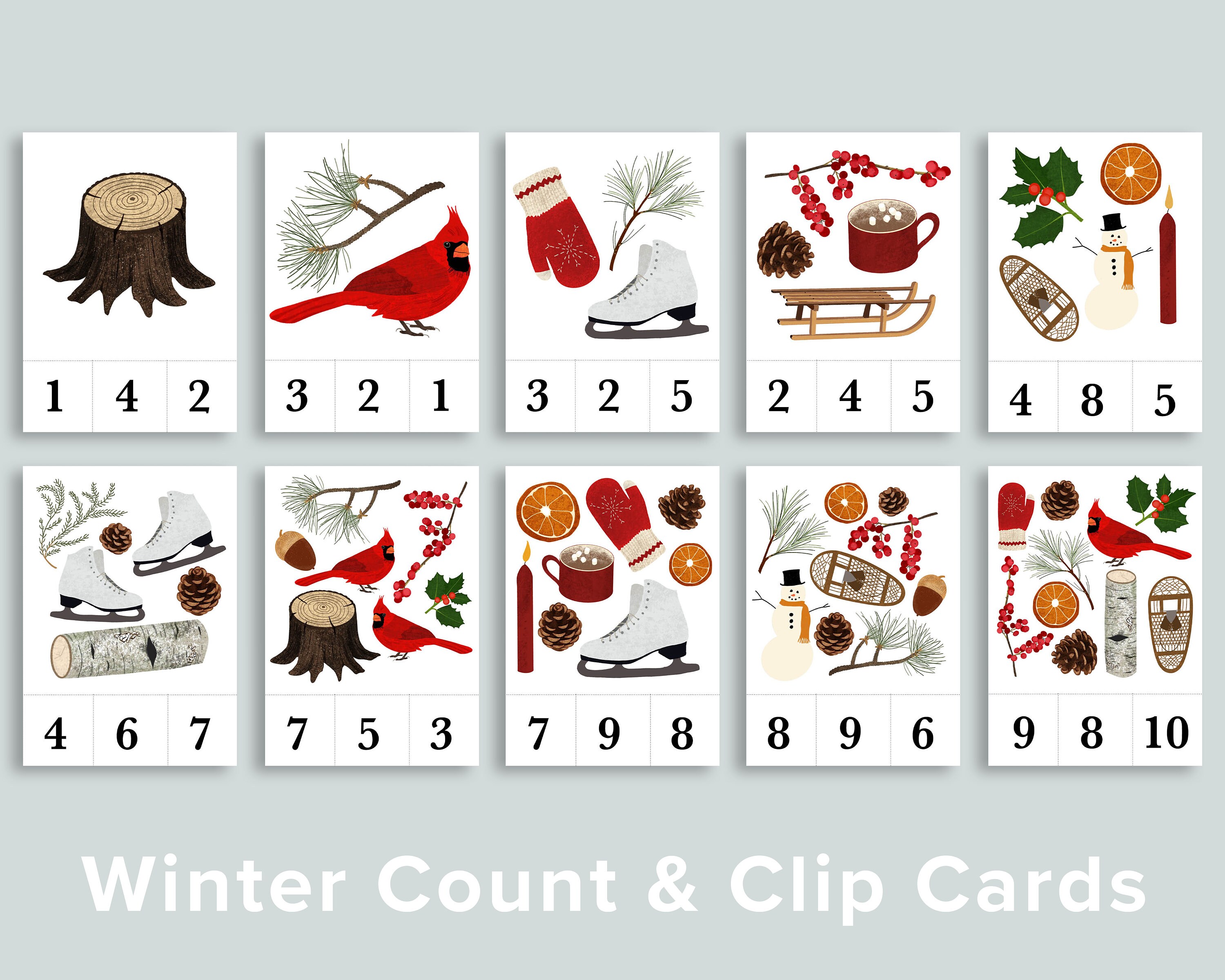 Winter Nature Count and Clip Number Cards 1-10 Holiday - Etsy