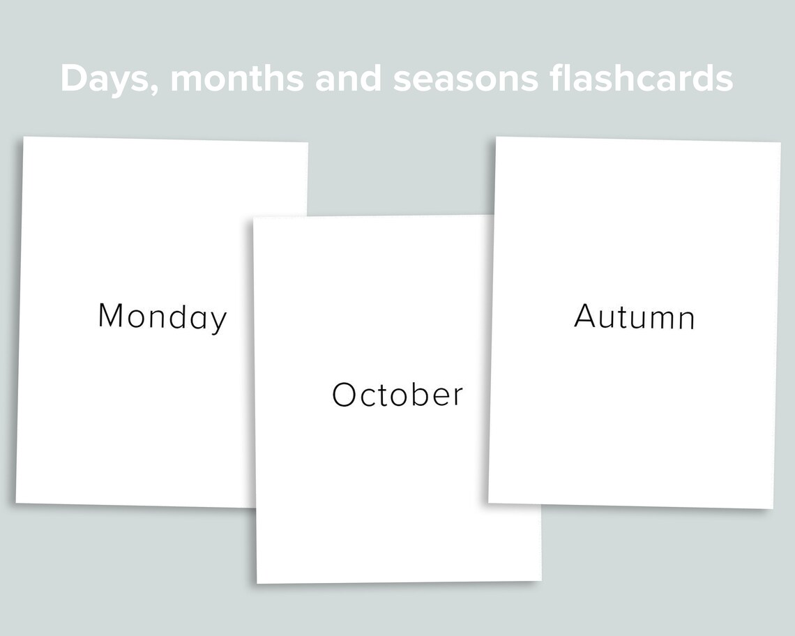 Days Months Seasons Printable Flashcard Bundle Month of the | Etsy