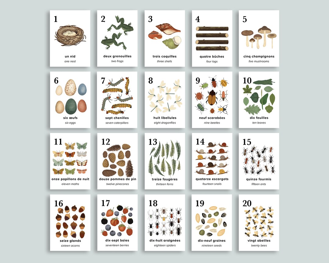 French & English Nature Counting Cards Printable | Nursery Art ...