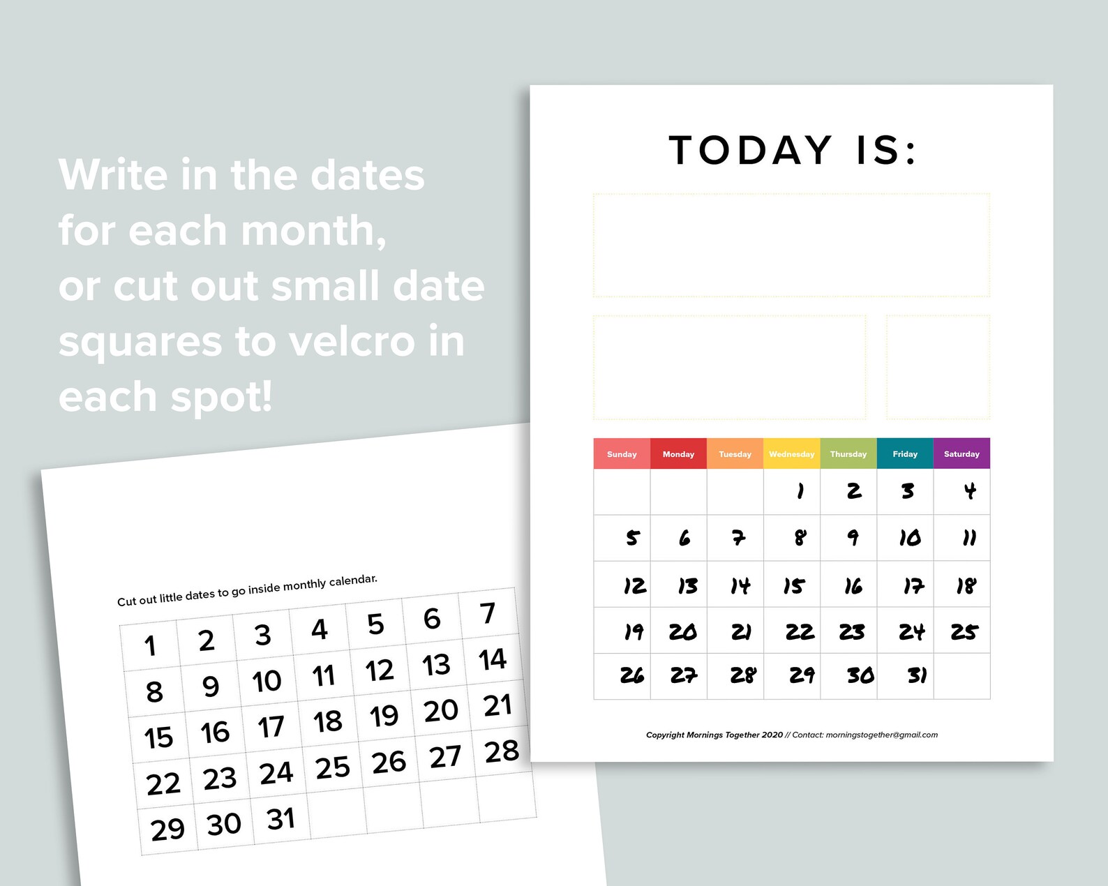 Preschool Kids Calendar Board Printable Pages Perpetual Today Date ...