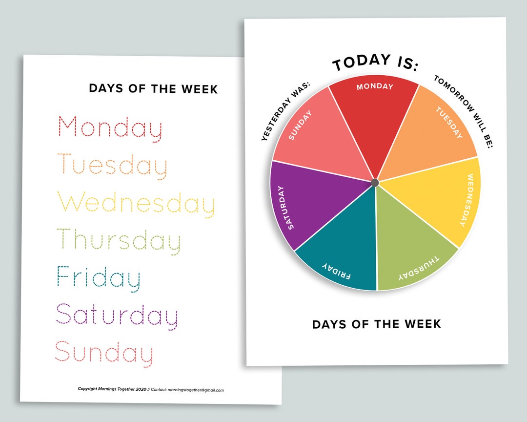 Days Spinner Wheel Montessori | Tracing Kids Preschool Calendar ...